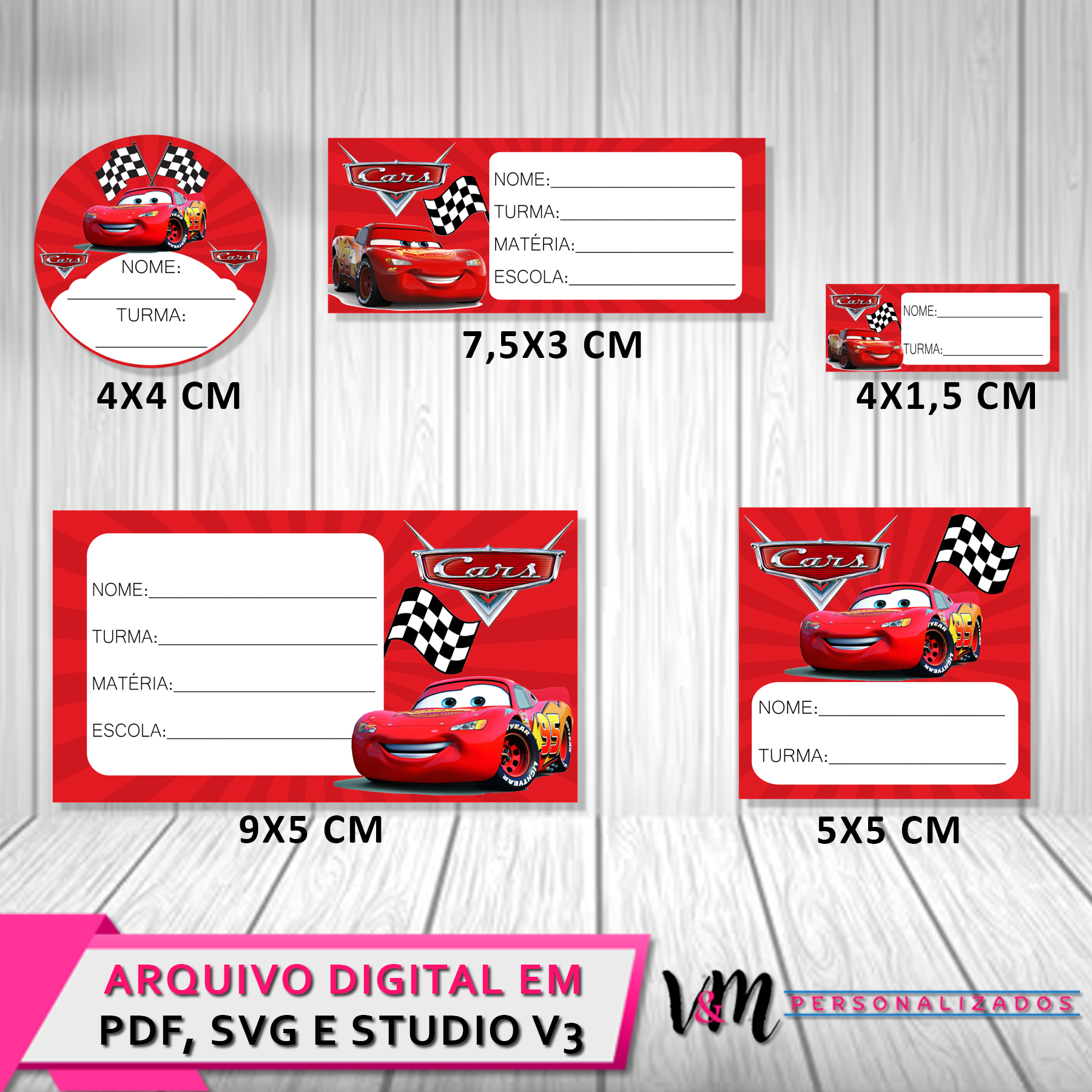 Carros – Arquivo Etiquetas Escolares – Mod 01 – V&M Personalizados