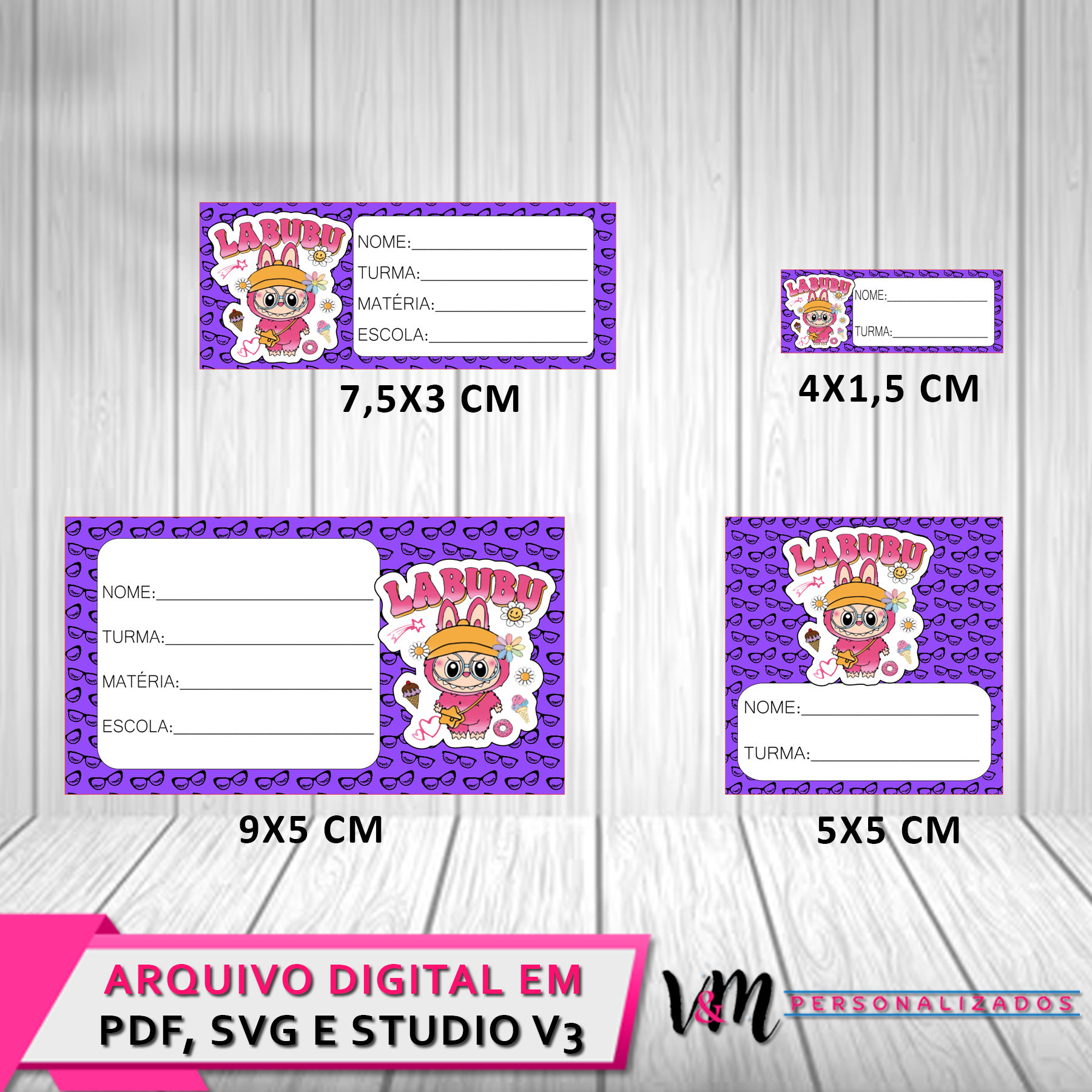Labubu – Arquivo Etiquetas Escolares – Mod 01 – V&M Personalizados