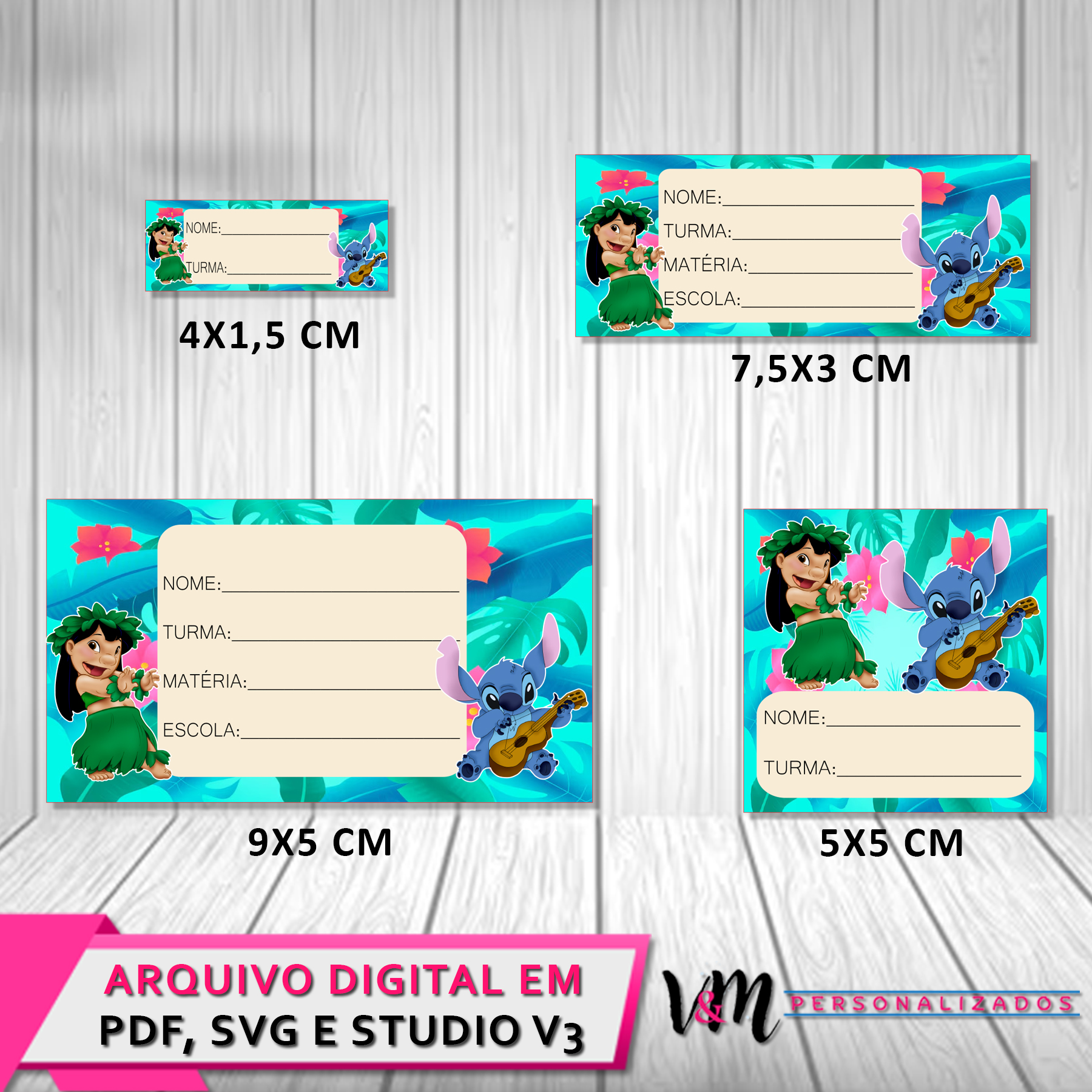 Lilo e Stitch – Arquivo Etiquetas Escolares – Mod 02 – V&M Personalizados