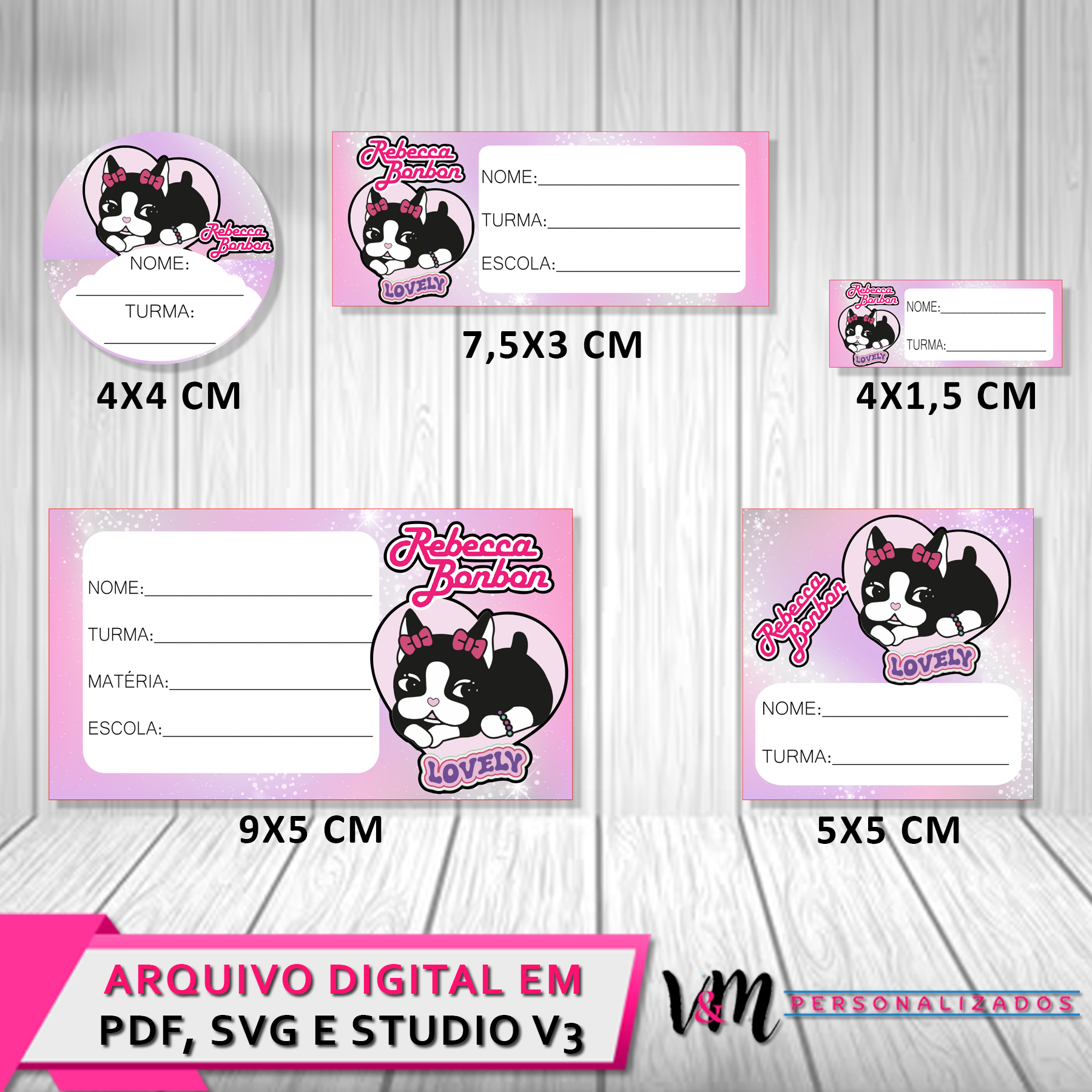 Rebecca Bonbon – Arquivo Etiquetas Escolares – Mod 01 – V&M Personalizados